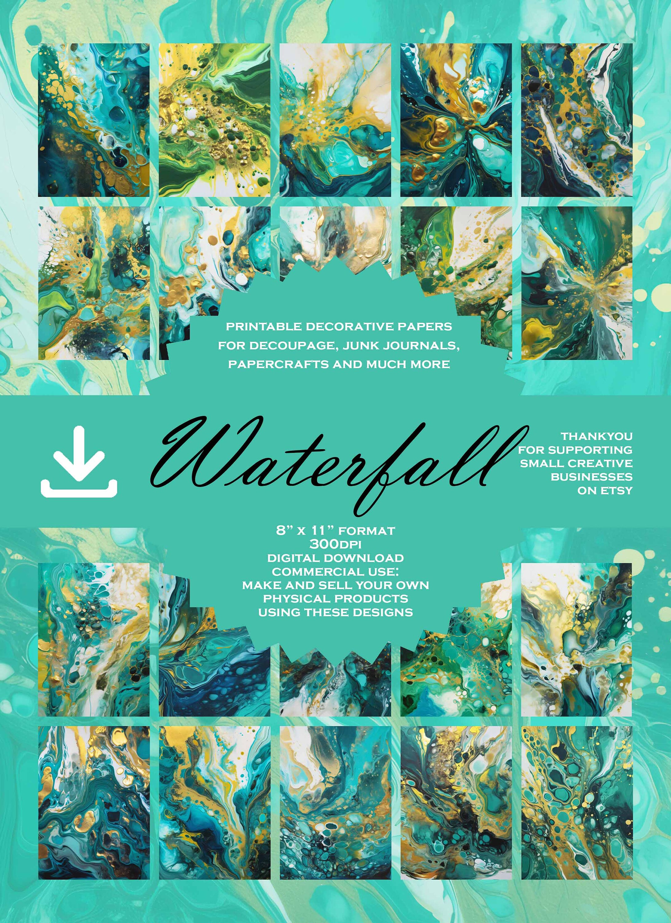 Waterfall: 8x11 Decoupage Papers/ DIGITAL DOWNLOADS for All Kinds of ...