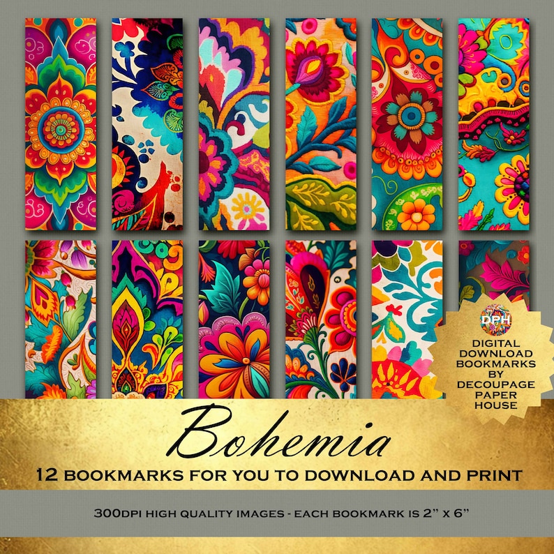 Bohemia: Printable Digital Bookmarks Just Download and Print 12x ...