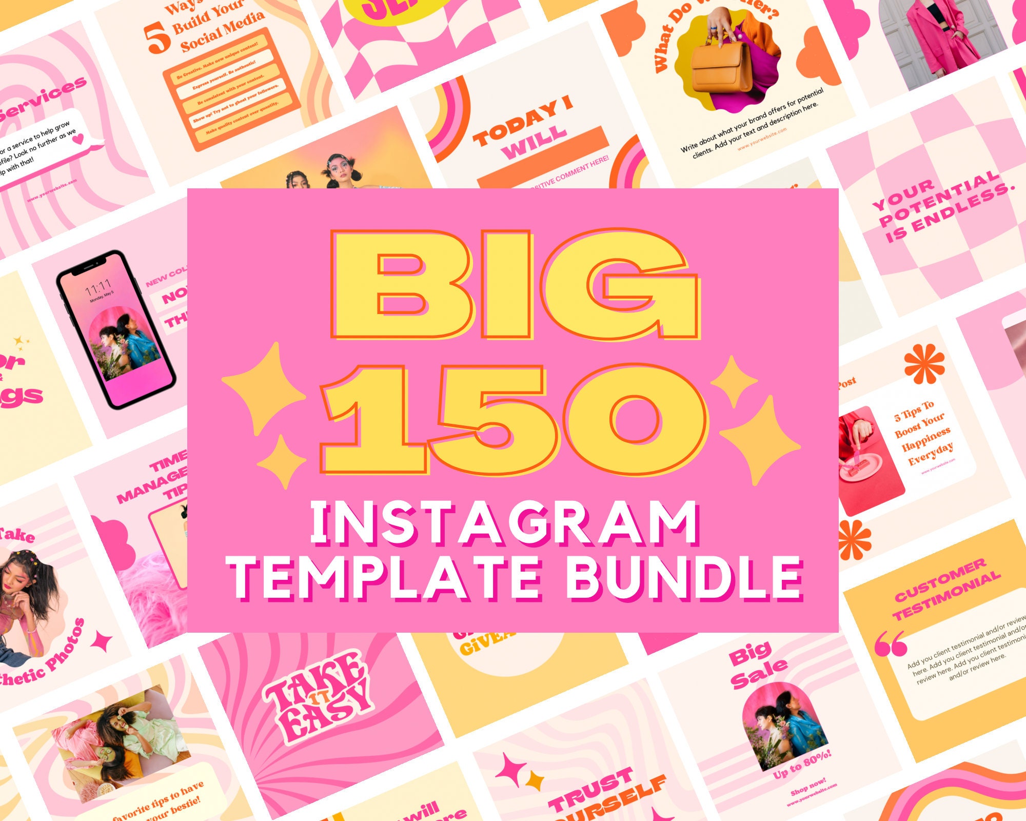 150 Colorful Instagram Templates, Retro Instagram Templates, Pink ...