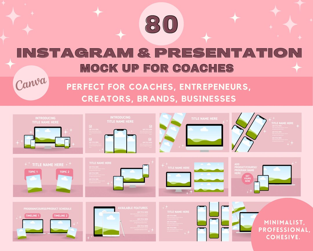 Mock up Canva Template for Coaches, Pink Minimal Mockup, Digital ...