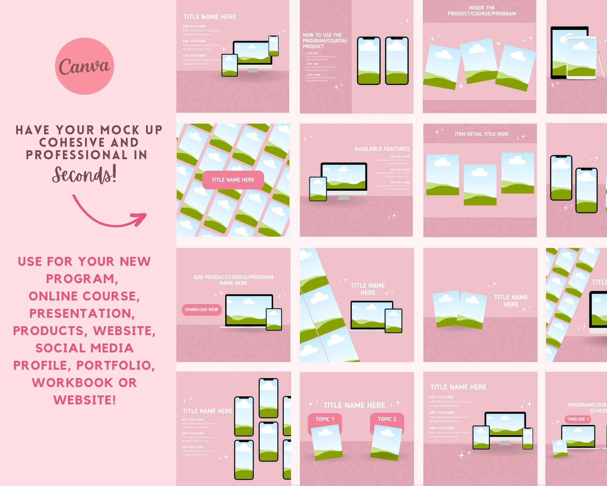 Mock up Canva Template for Coaches, Pink Minimal Mockup, Digital ...