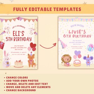 Editable Children Birthday Invitation Template, Fifth Birthday ...