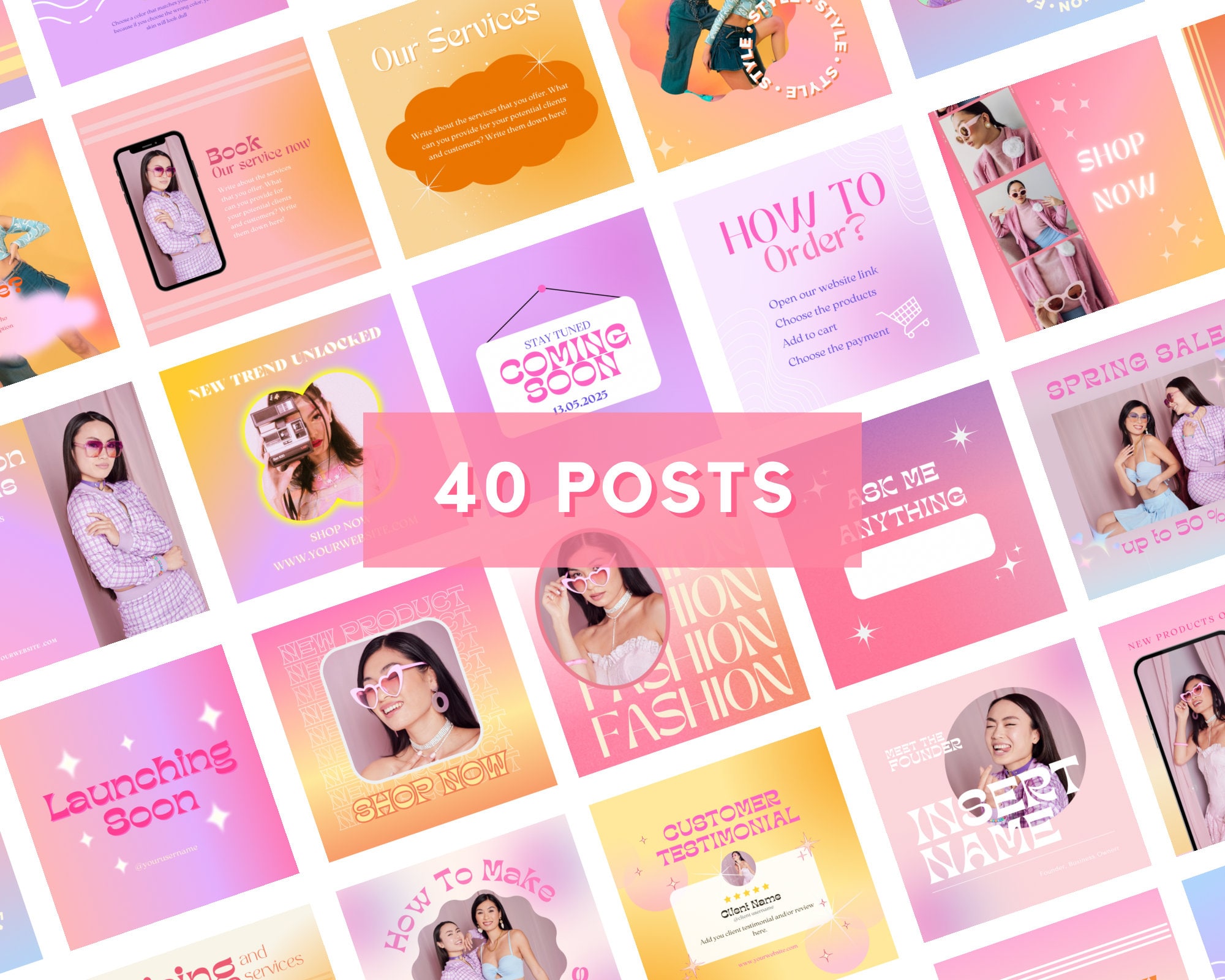150 Colorful Instagram Templates, Gradient Instagram Templates, Pink ...