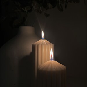 Set of 2 Ribbed Pillar Candles Pillar Soy Wax Candles Home Decor ...