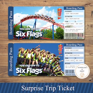 Printable Six Flags Surprise Ticket, Editable Boarding Pass (PDF) - Etsy