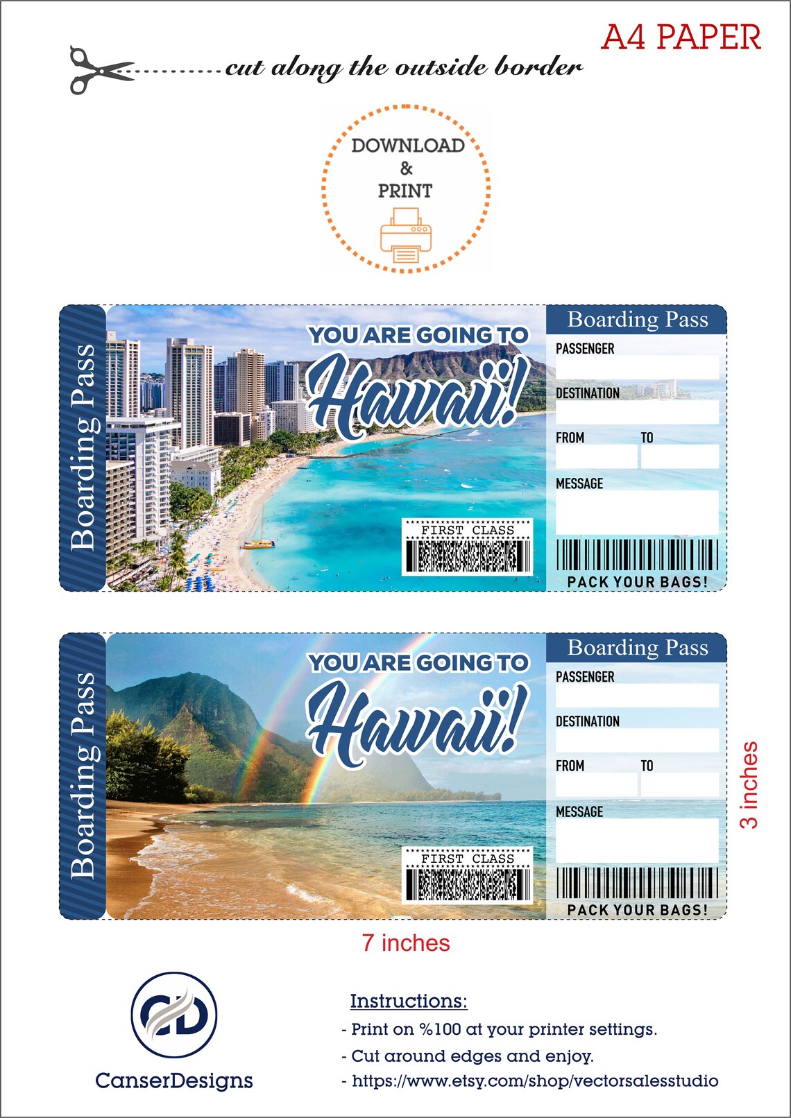 Printable HAWAII Surprise Trip Gift Ticket. Boarding Pass. - Etsy