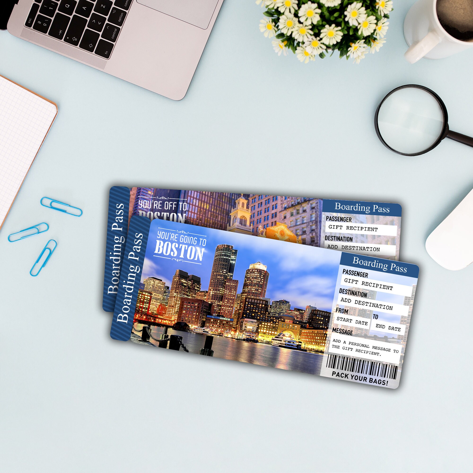 Editable BOSTON Surprise Trip Gift Ticket. Boarding Pass. Trip Ticket ...