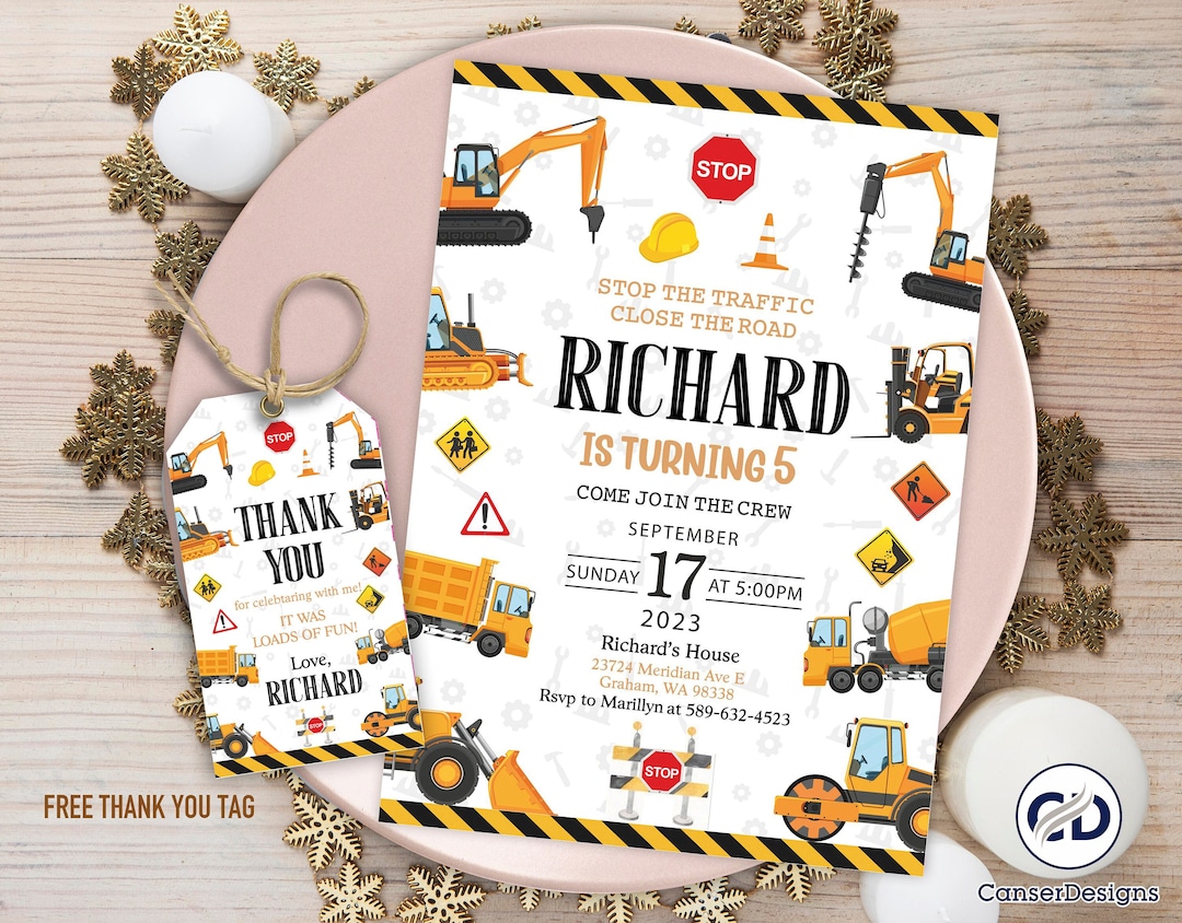 Construction Birthday Party Invitation Template, Construction ...