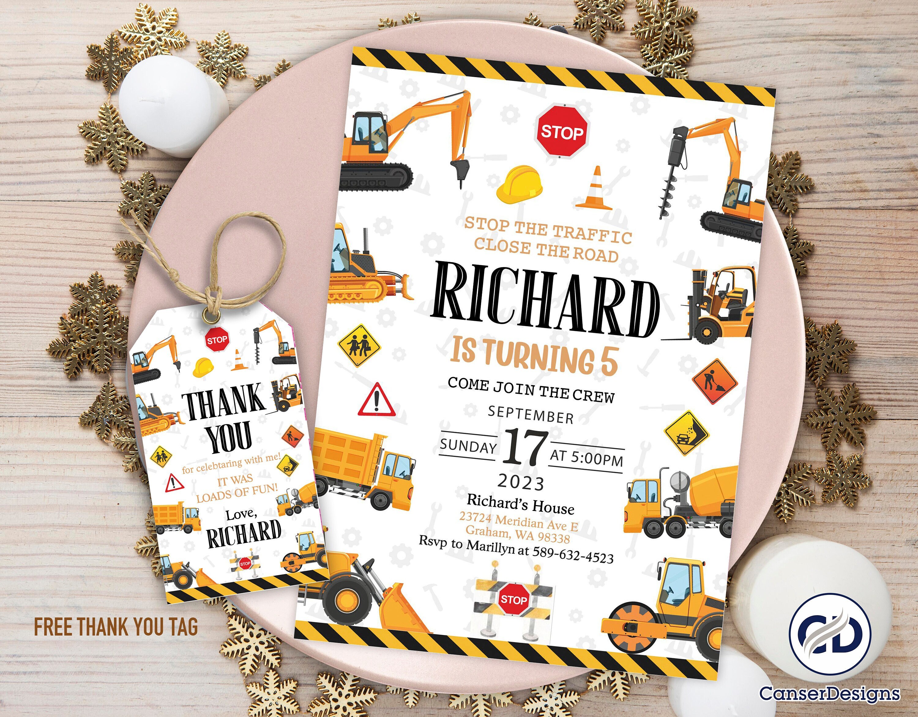Construction Birthday Party Invitation Template, Construction ...