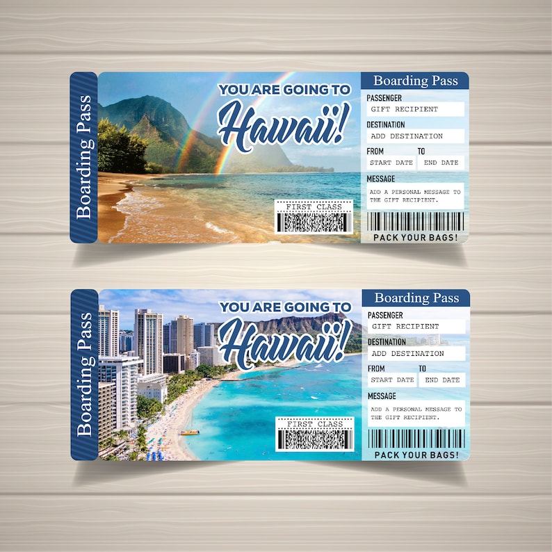 Printable HAWAII Surprise Trip Gift Ticket. Boarding Pass. - Etsy