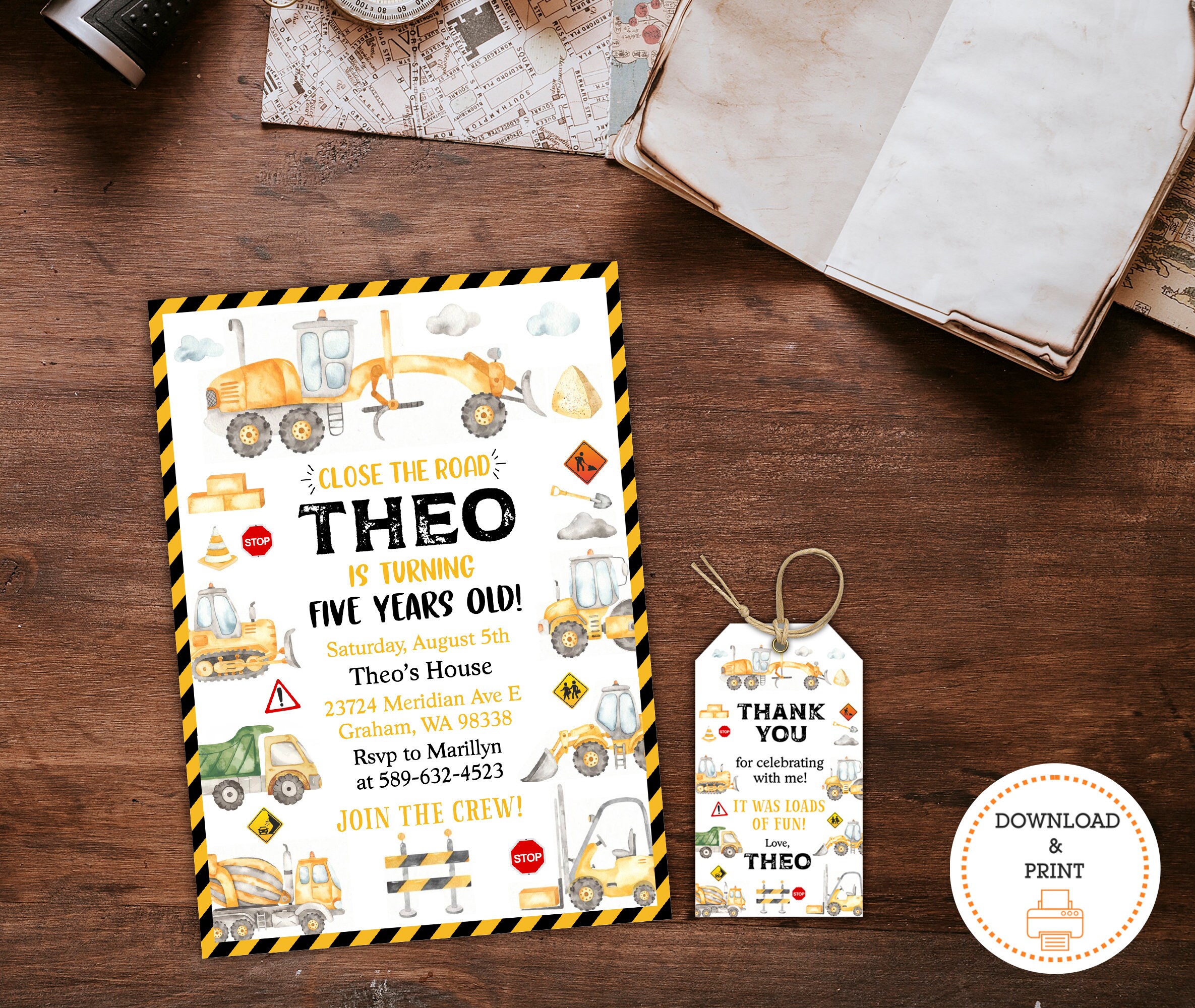 Construction Birthday Party Invitation Template, Construction ...