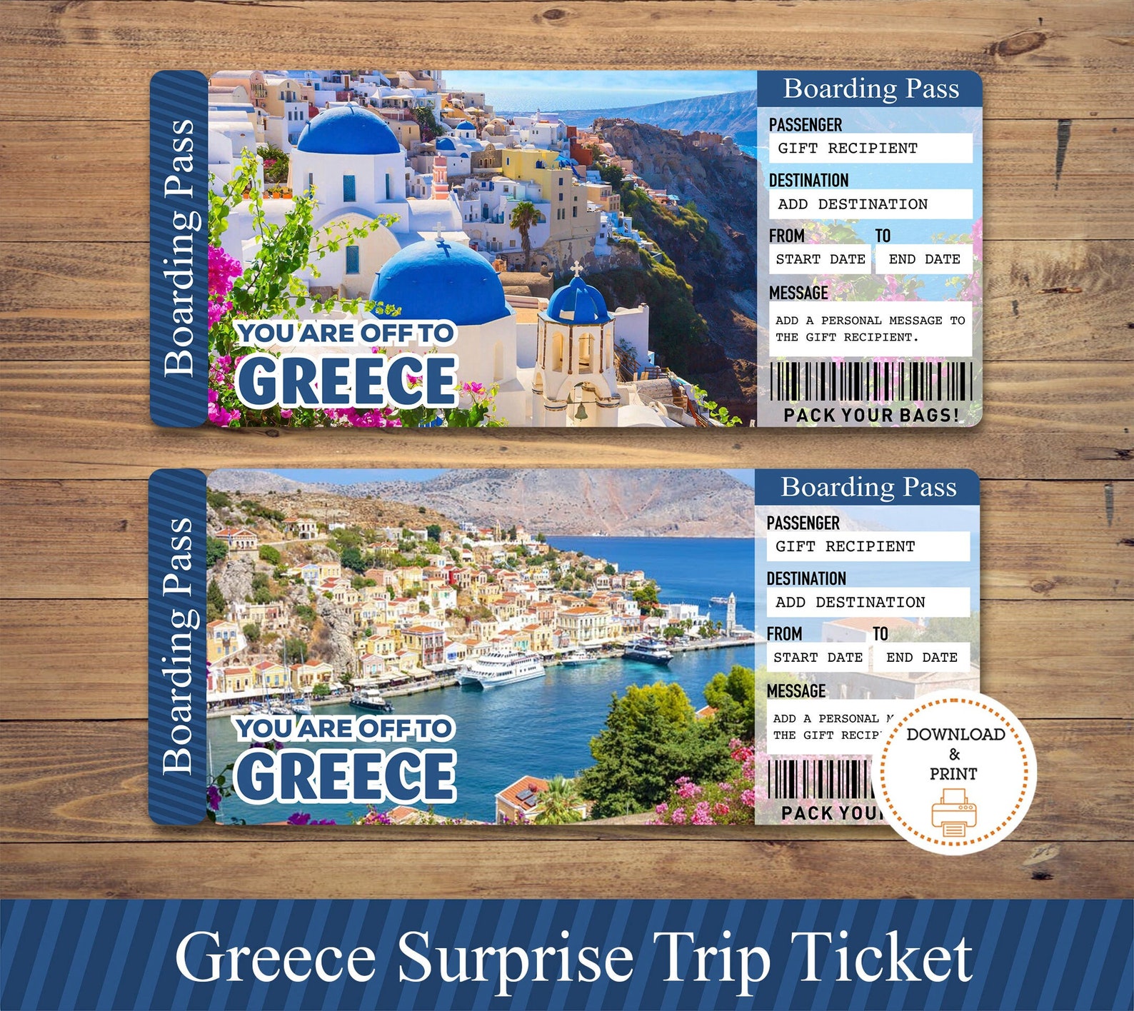 Editable GREECE Surprise Trip Gift Ticket. Boarding Pass. Printable ...