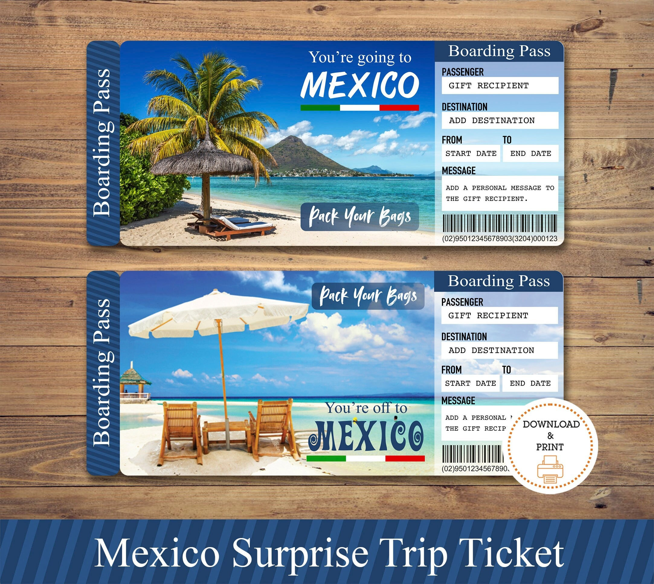 Mexico Surprise Trip Ticket, Editable Boarding Pass (PDF Download) - Etsy