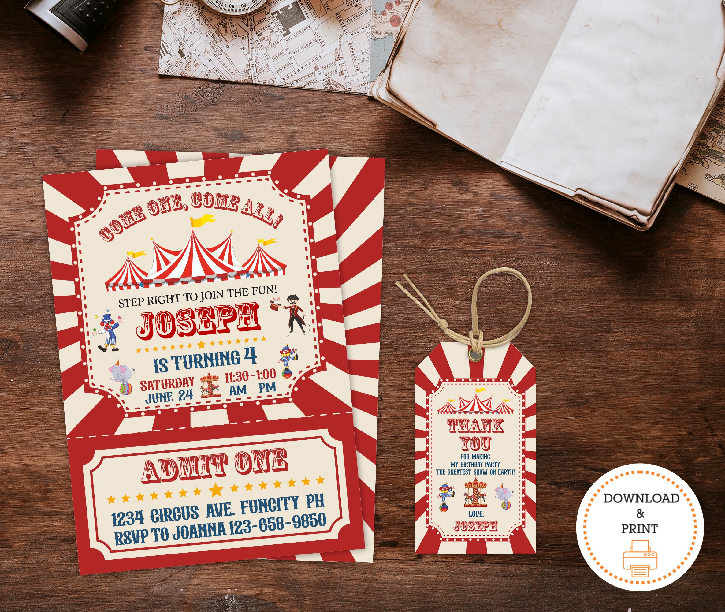 Carnival Ticket Birthday Invitation, Circus Party, Circus Invitation ...