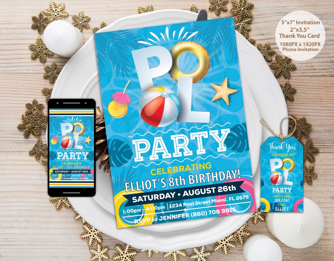 Pool Party Invitation, Pool Birthday Invitation, Pool Party, Summer ...