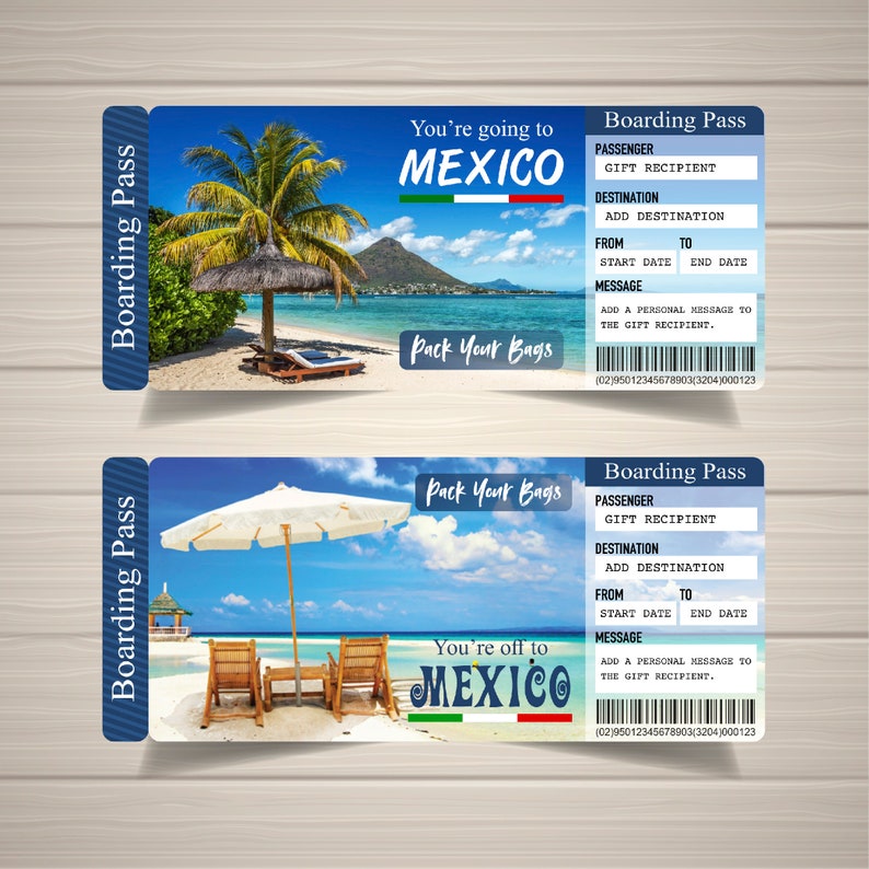 Printable MEXICO Surprise Trip Gift Ticket. Boarding Pass. Printable ...