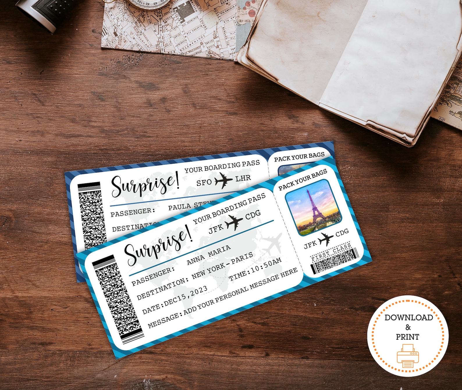Editable Boarding Airplane Ticket, Custom Airline Ticket, Boarding Pass ...