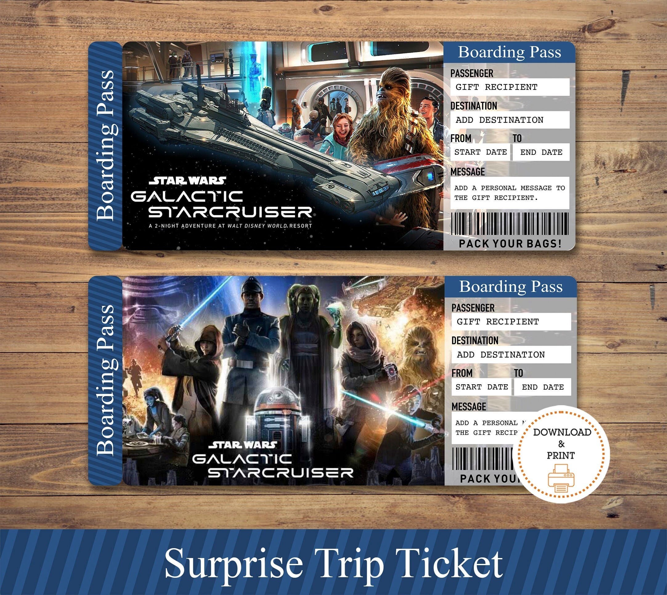 Printable GALACTIC STAR CRUISER Surprise Gift Ticket. Boarding Pass ...