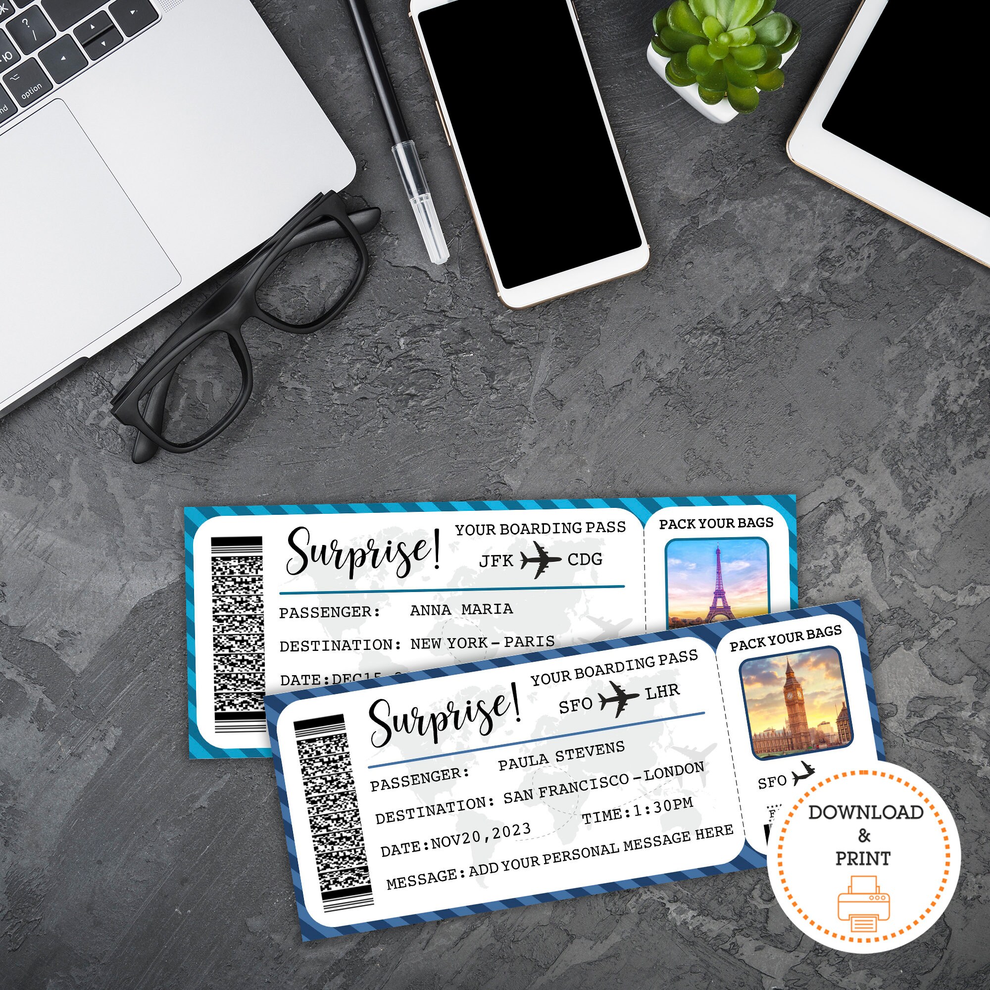 Editable Boarding Airplane Ticket, Custom Airline Ticket, Boarding Pass ...