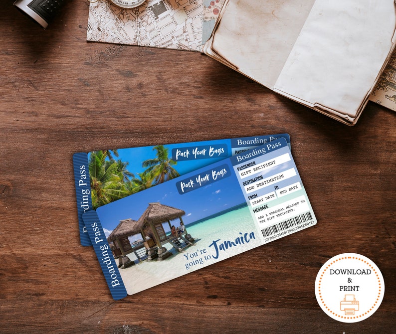 Editable JAMAICA Surprise Trip Gift Ticket. Boarding Pass.trip Ticket ...