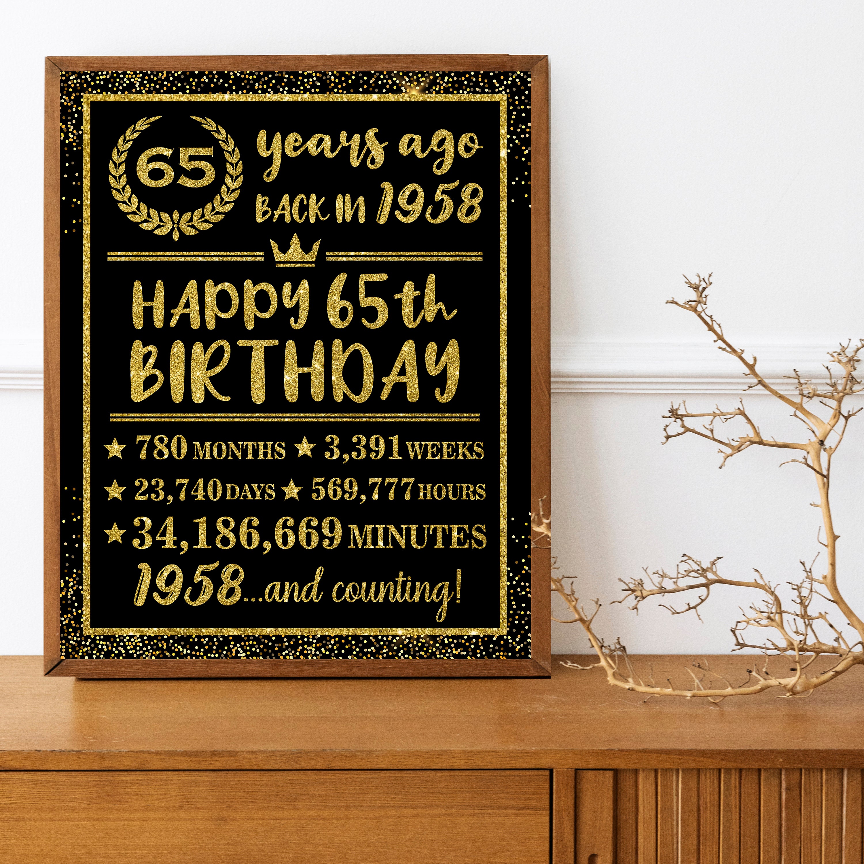 65th Birthday Party Print, 65th Party Decor, Table Decor, 65 Years ...