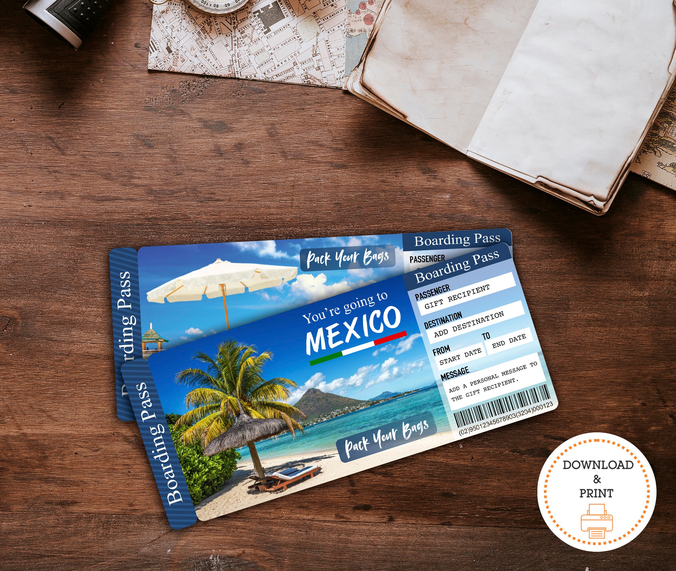 Mexico Surprise Trip Ticket, Editable Boarding Pass (PDF Download) - Etsy