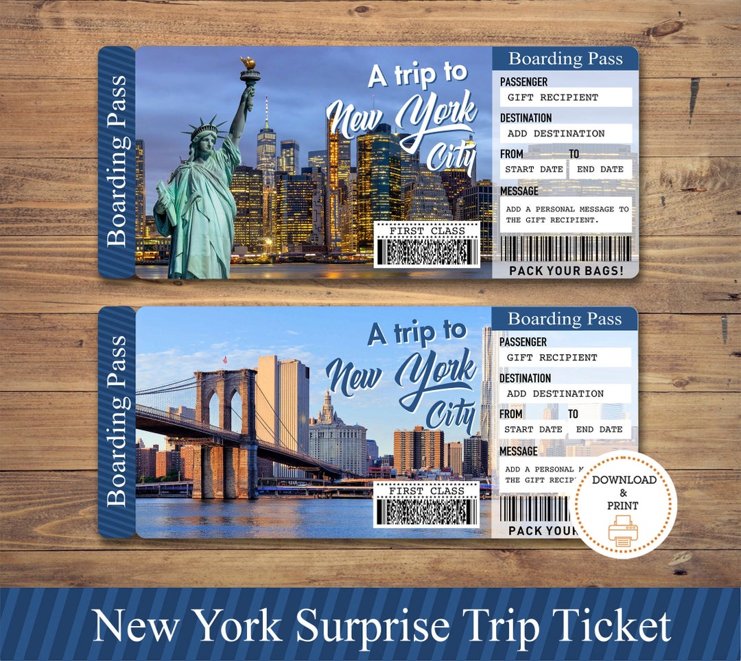 Printable NEW YORK Surprise Trip Gift Ticket. Boarding Pass. Printable ...