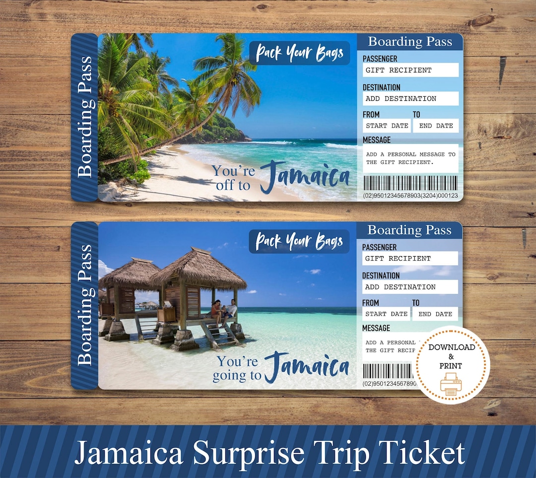Editable JAMAICA Surprise Trip Gift Ticket. Boarding Pass.trip Ticket ...