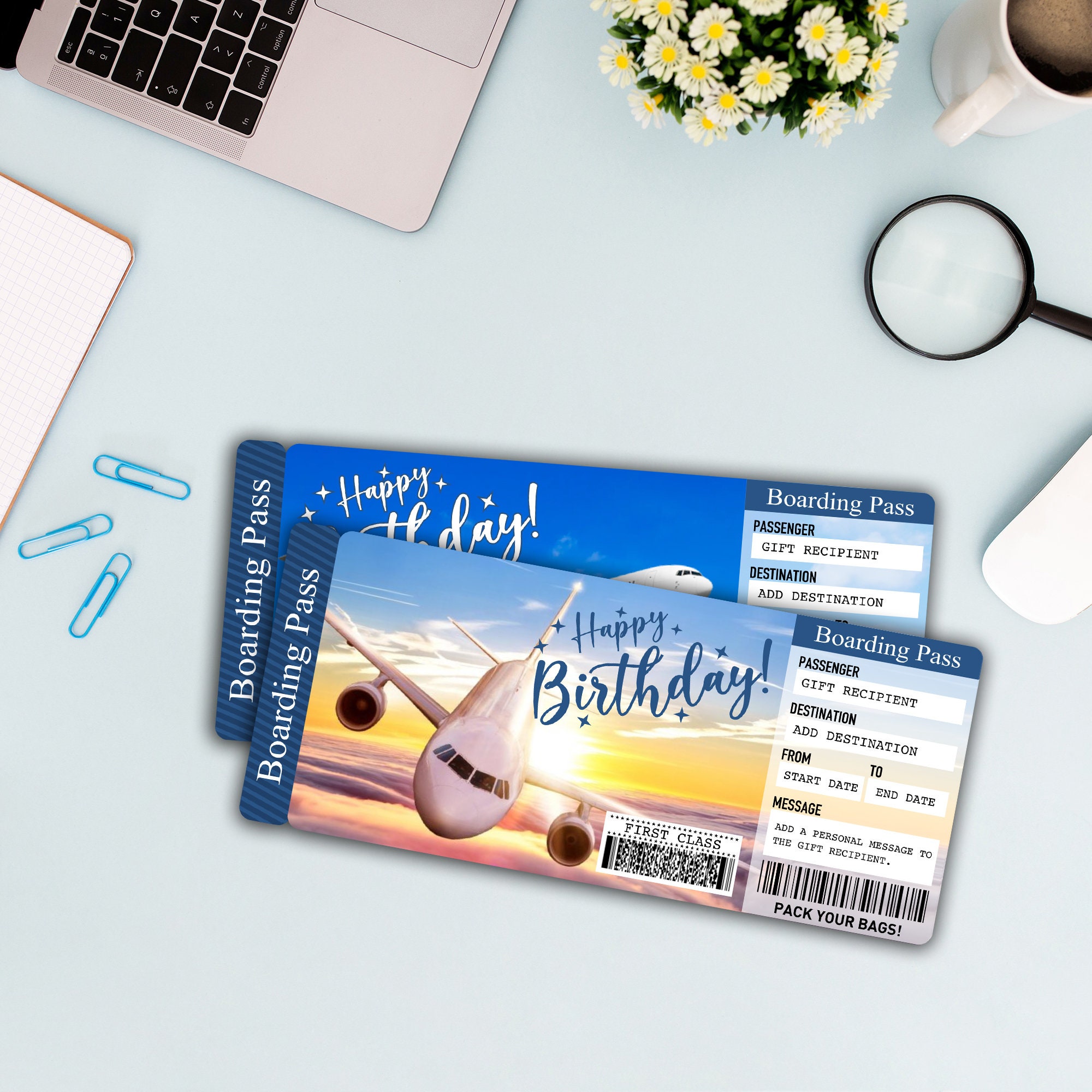 Boleto de avión de cumpleaños imprimible, boleto de viaje sorpresa ...