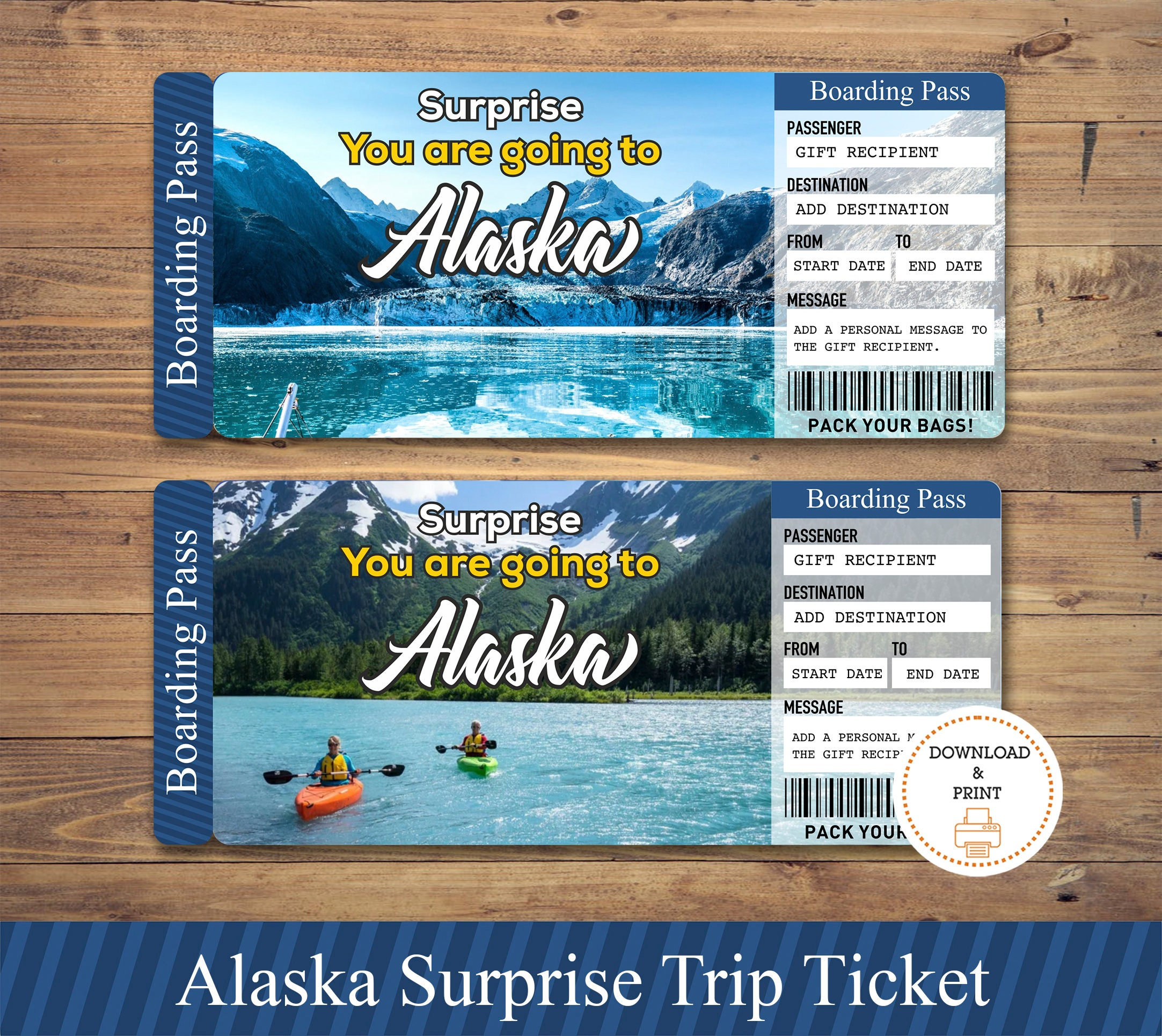 Surprise Alaska Trip Ticket Alaska Vacation Tickets Instant Download ...