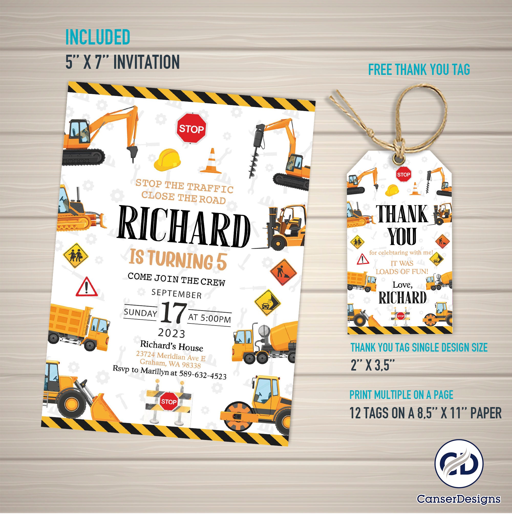 Construction Birthday Party Invitation Template, Construction ...