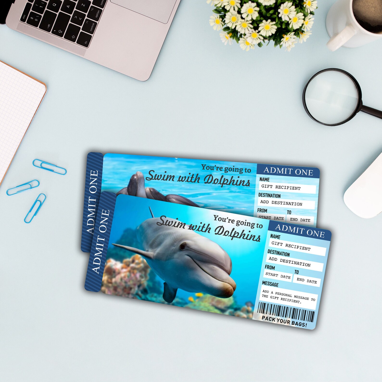 Printable SWIM With DOLPHINS Surprise Trip Tickets. Vacation Ticket ...