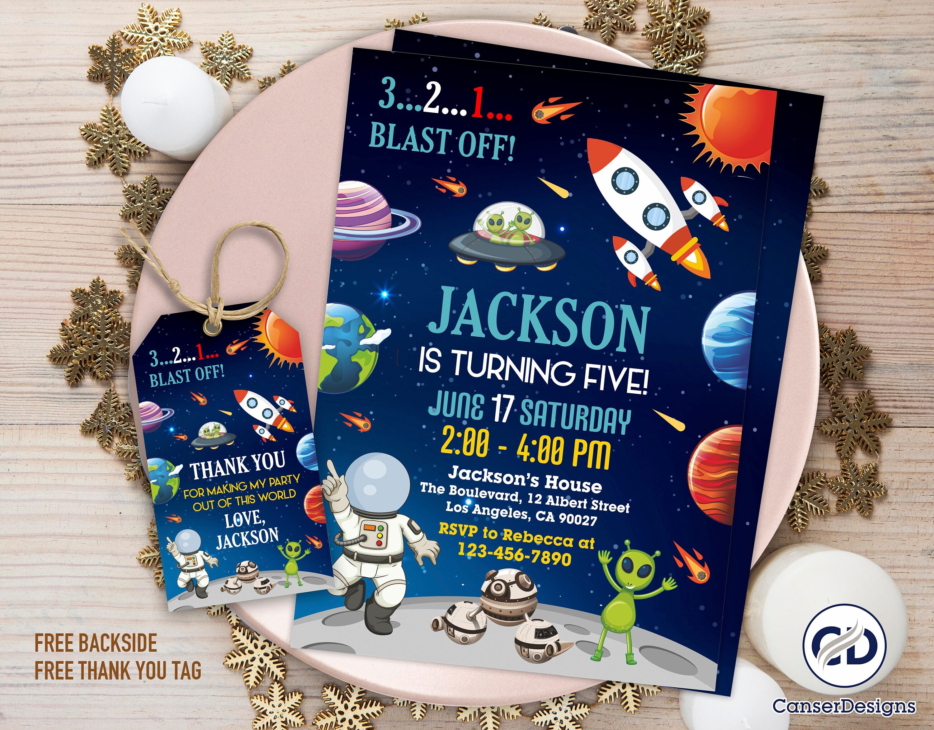 Space Birthday Invitation Card, Outer Space Birthday Invitation, Planet ...