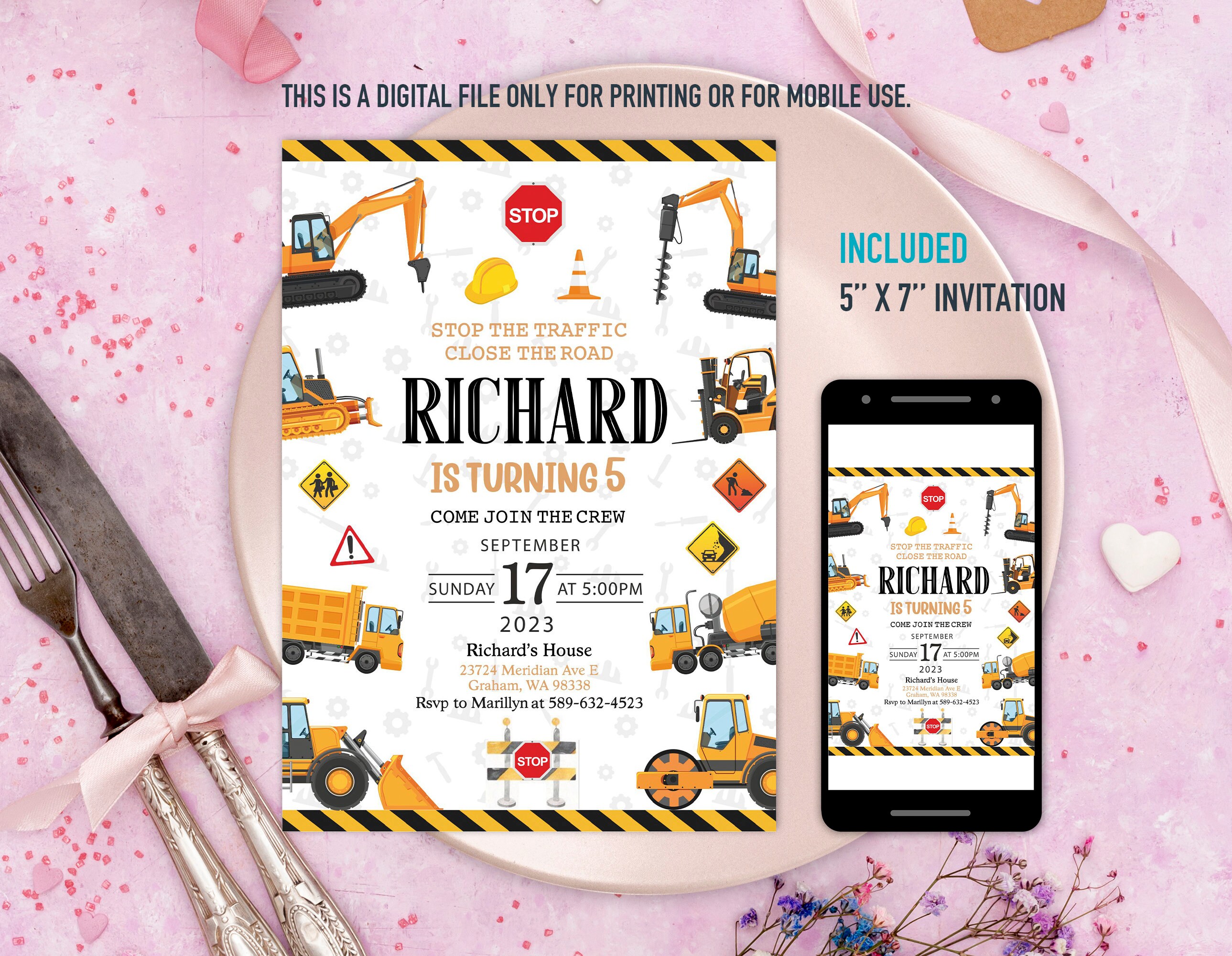 Construction Birthday Party Invitation Template, Construction ...