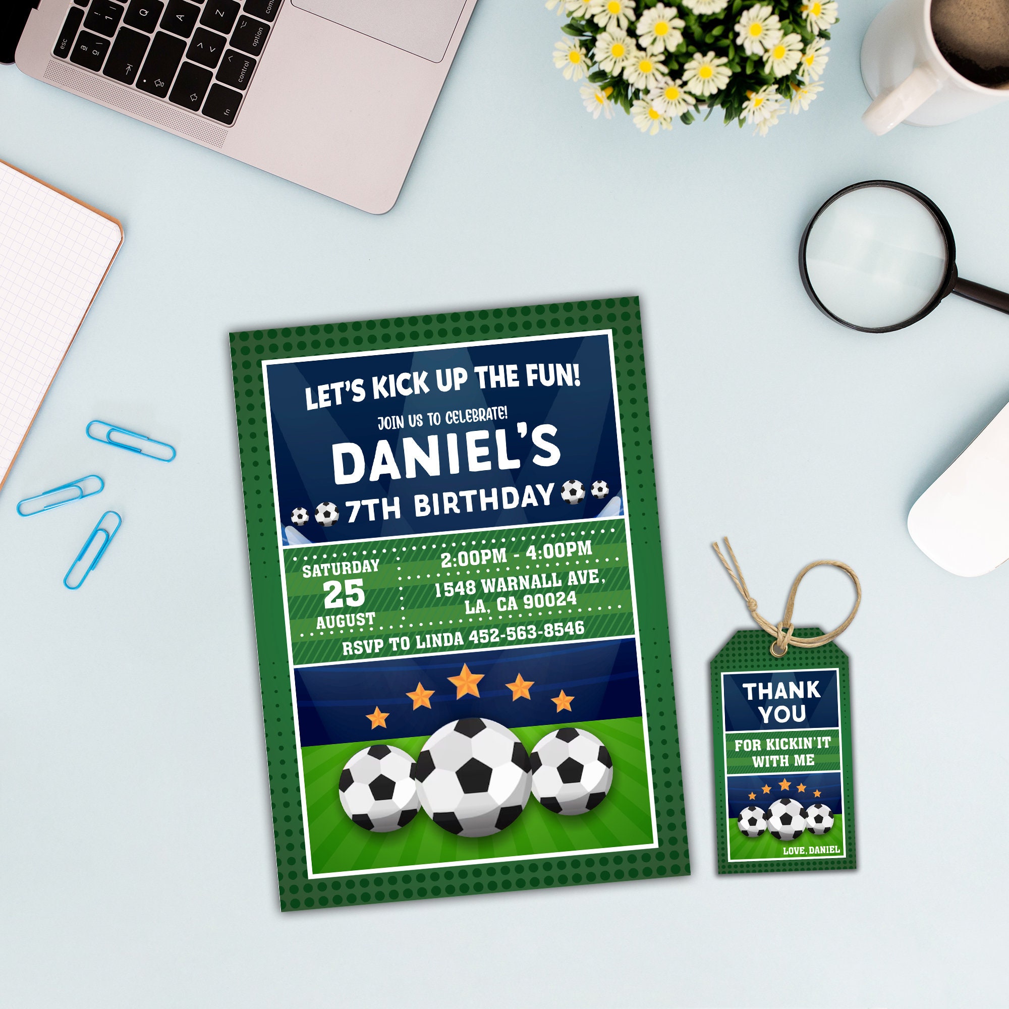 Soccer Birthday Invitation Template, Soccer Invitation, Soccer Thank ...