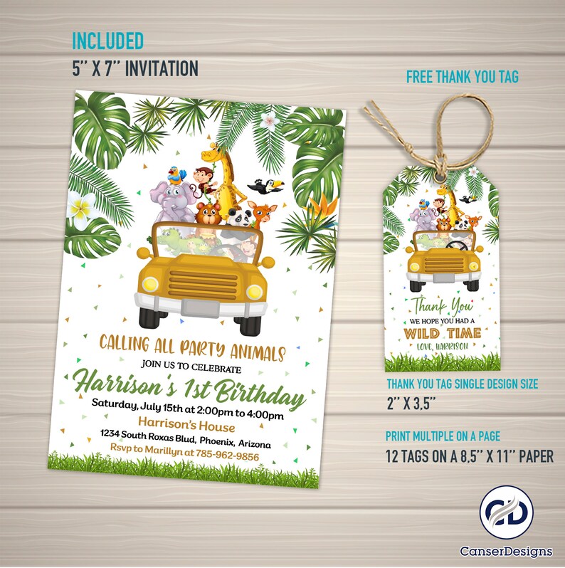 Printable Safari Birthday Invitation, Wild One 1st Birthday Invite ...