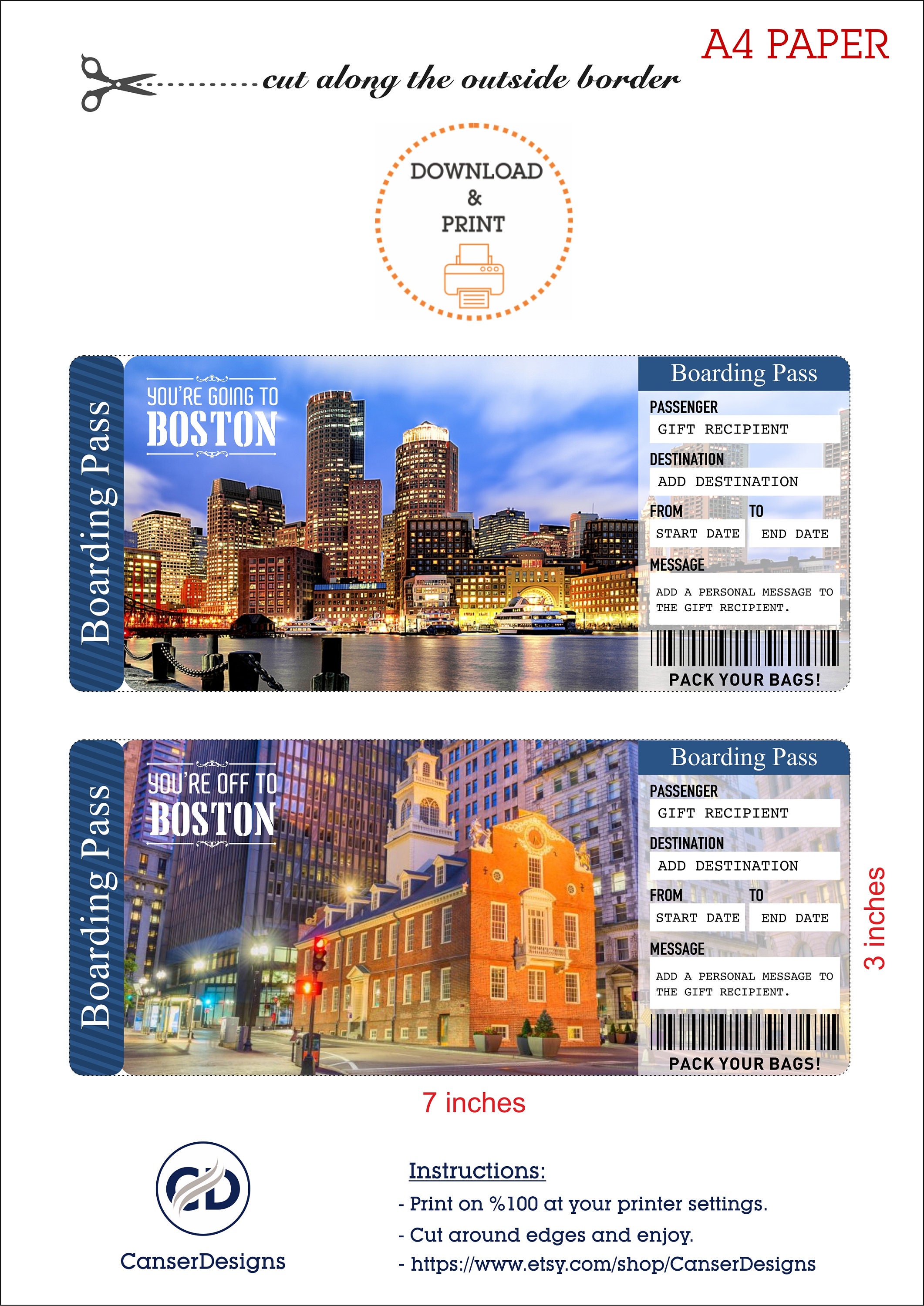 Editable BOSTON Surprise Trip Gift Ticket. Boarding Pass. Trip Ticket ...