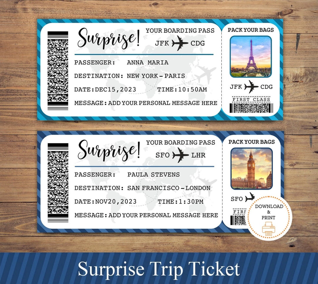 Editable Boarding Airplane Ticket, Custom Airline Ticket, Boarding Pass ...