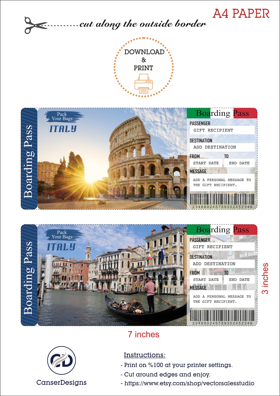ITALY Surprise Trip Gift Ticket. Boarding Pass. Ticket. Trip Ticket ...