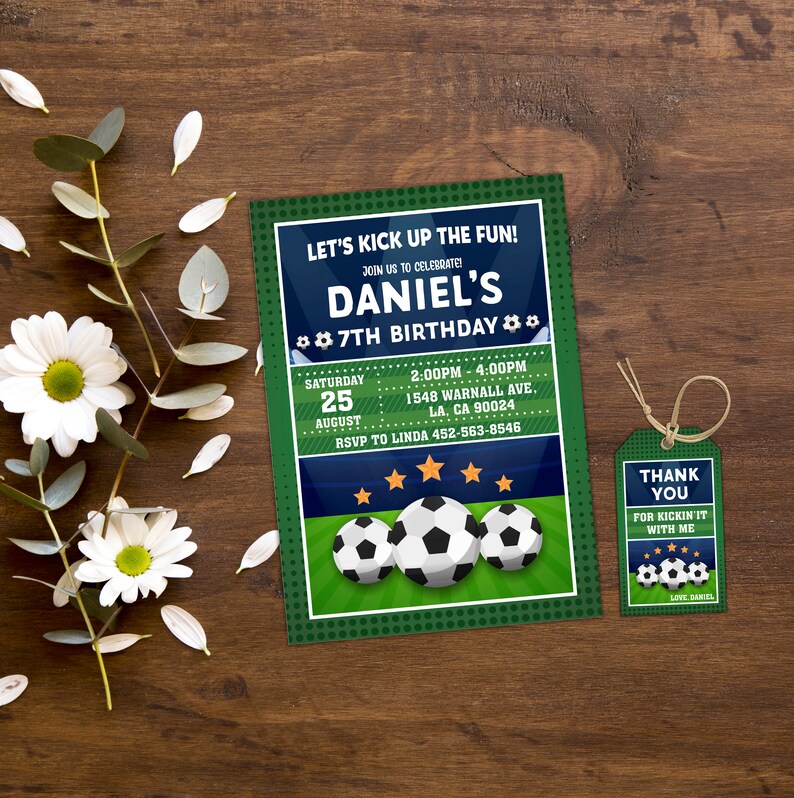 Soccer Birthday Invitation Template, Soccer Invitation, Soccer Thank ...