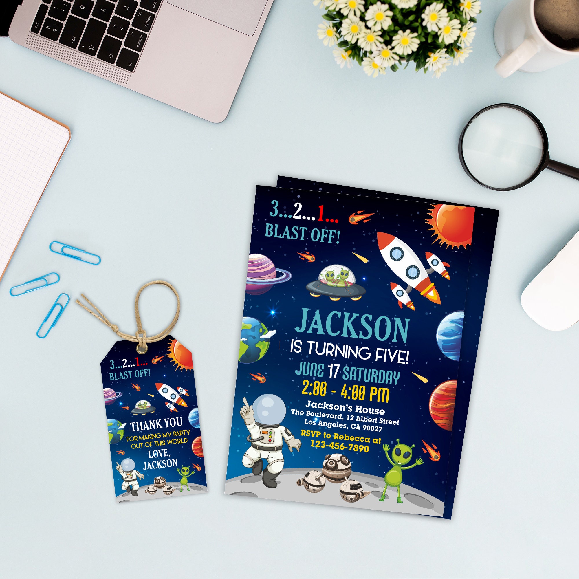 Space Birthday Invitation Card, Outer Space Birthday Invitation, Planet ...