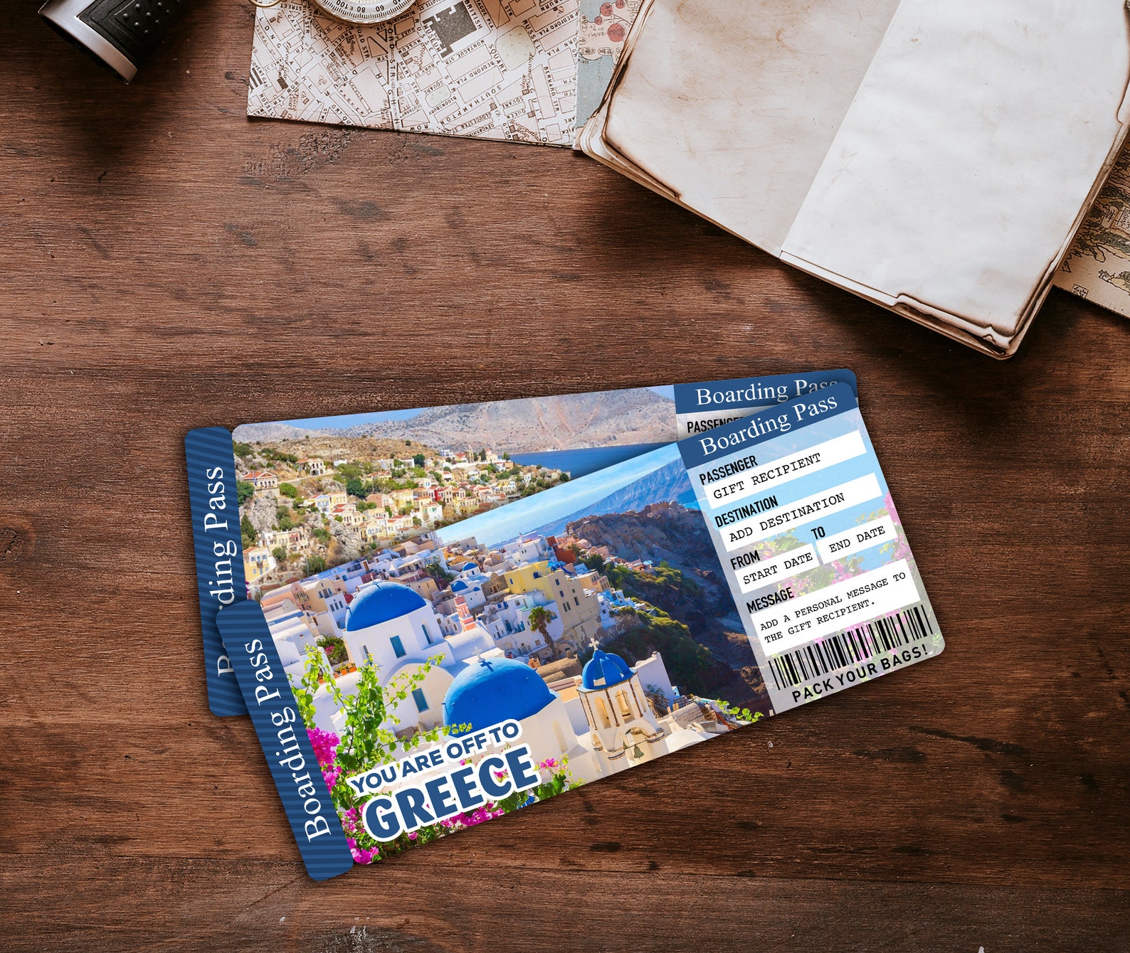 Editable GREECE Surprise Trip Gift Ticket. Boarding Pass. Printable ...