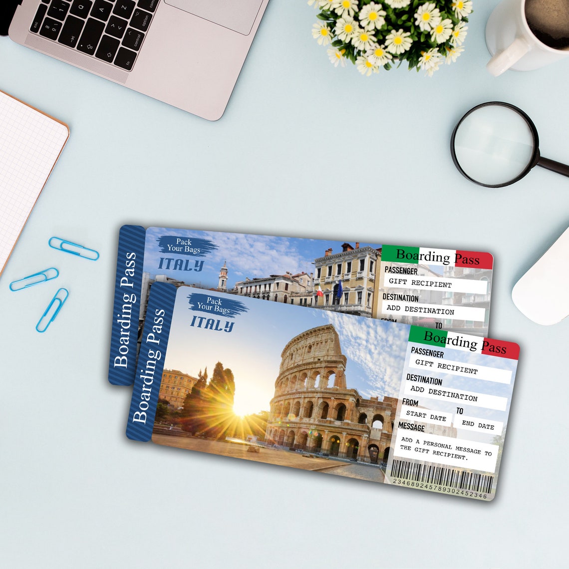 ITALY Surprise Trip Gift Ticket. Boarding Pass. Ticket. Trip Ticket ...