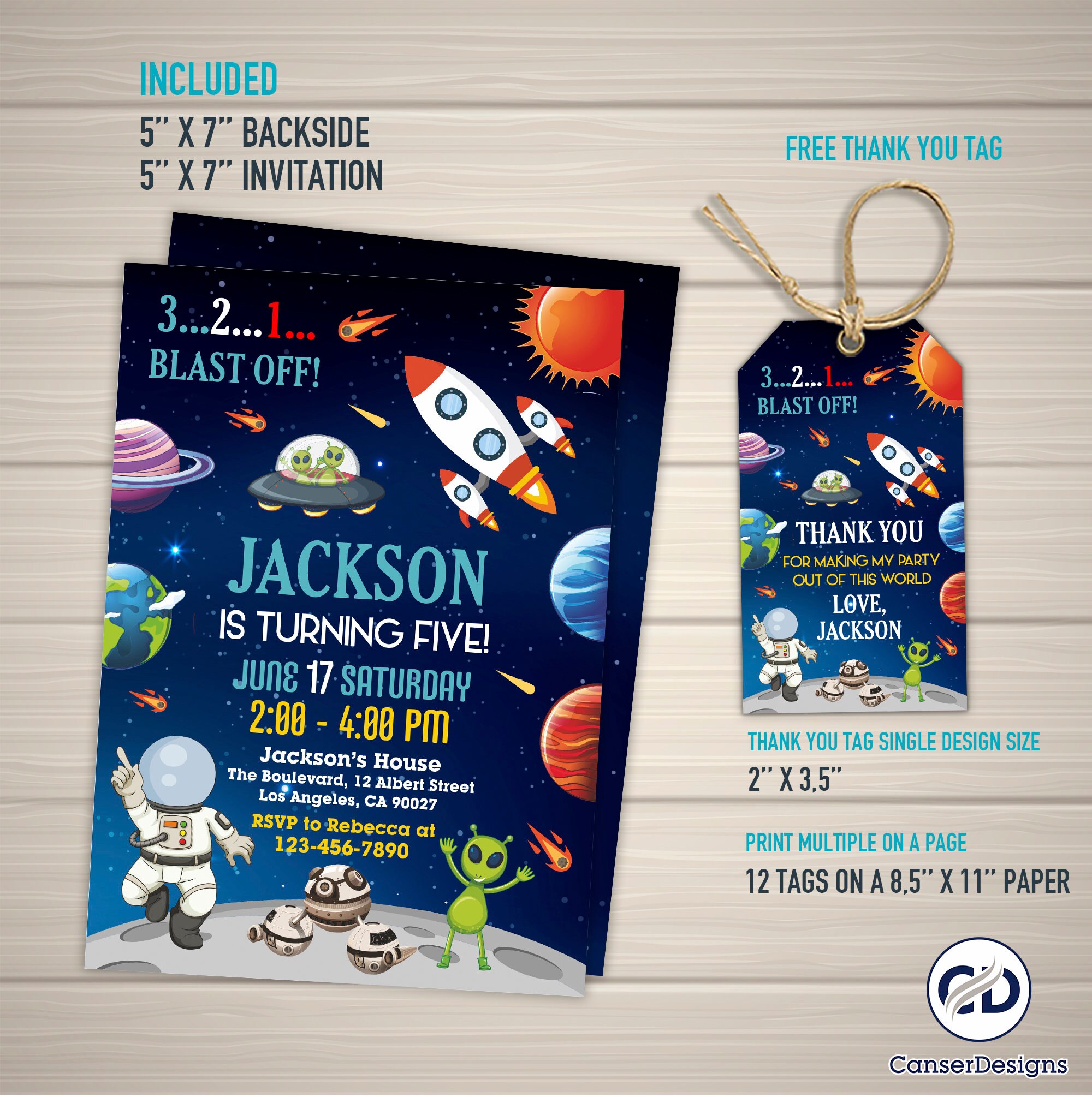 Space Birthday Invitation Card, Outer Space Birthday Invitation, Planet ...