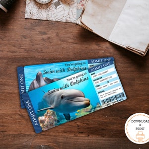 Printable SWIM With DOLPHINS Surprise Trip Tickets. Vacation Ticket ...