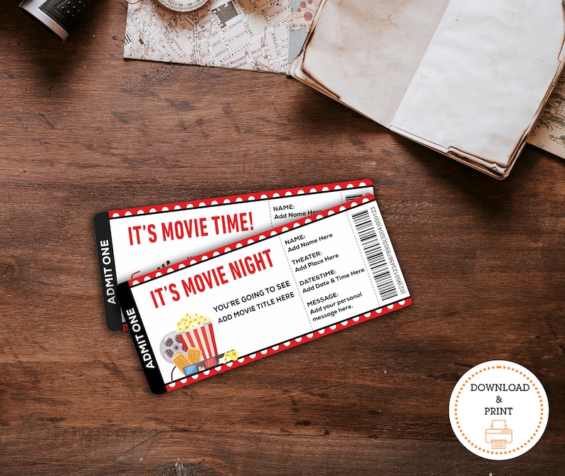 Printable Movie Gift Ticket: Surprise Reveal Boarding Pass (instant ...