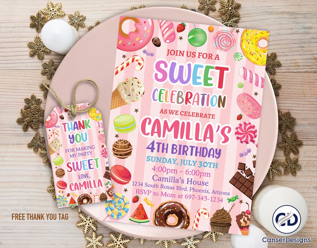 Sweets Candy Invitation, Sweet Candy Birthday Invitation, Sweet ...