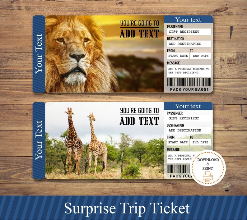 Printable Surprise Zoo/safari Ticket, Gift Reveal (editable PDF) - Etsy