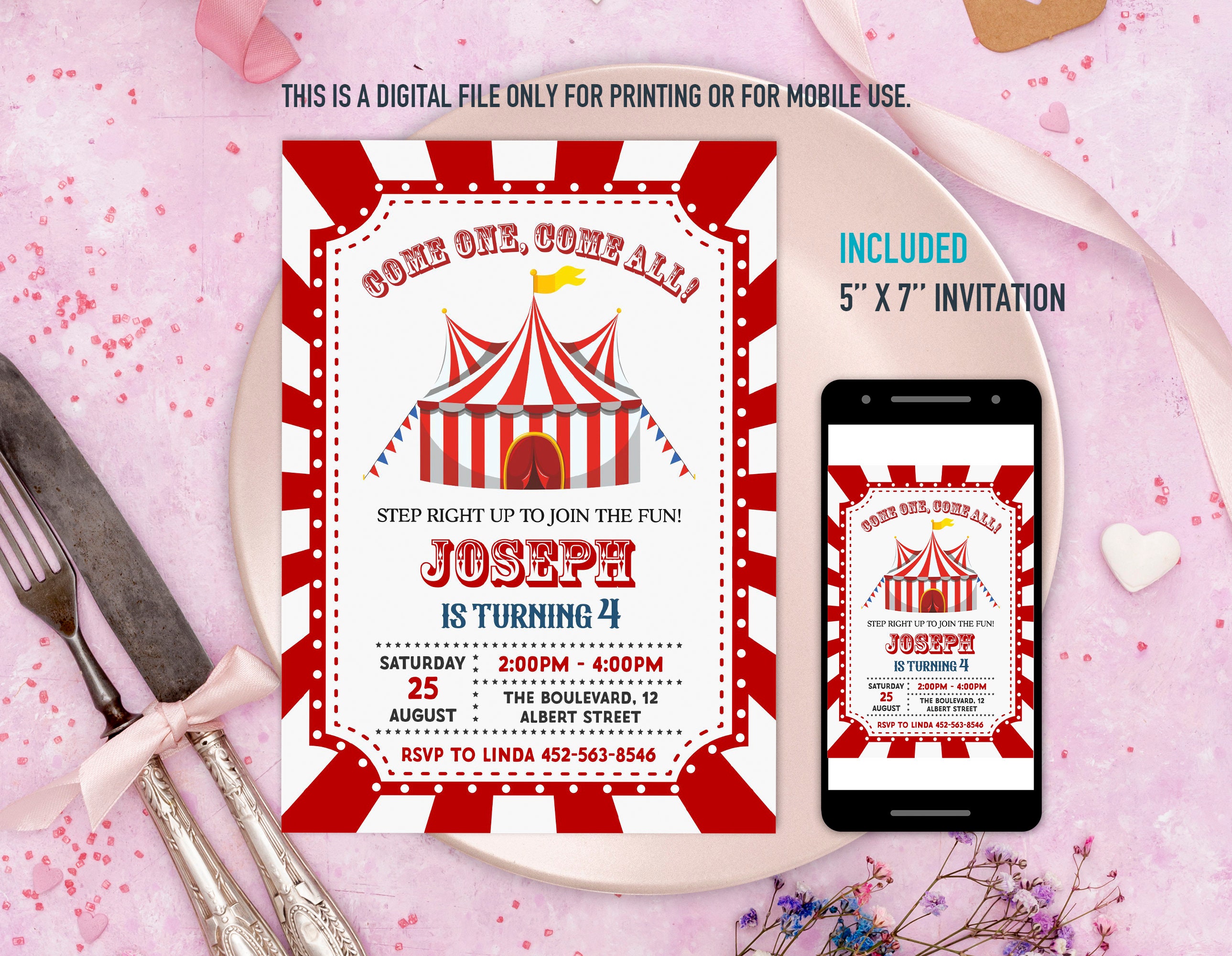 Carnival Ticket Birthday Invitation, Circus Party, Circus Invitation ...