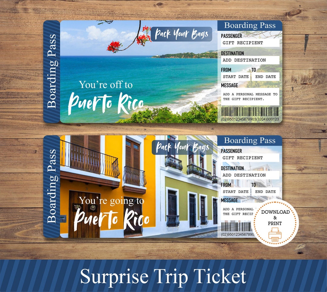 Puerto Rico Surprise Trip Ticket | Editable Boarding Pass (PDF Download ...